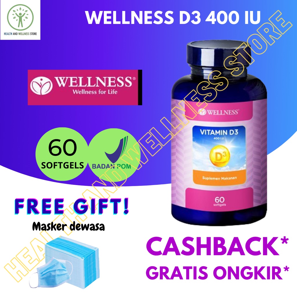 Jual WELLNESS VITAMIN D3 400 IU 60 SOFTGELS KAPSUL LUNAK SUPLEMEN ...
