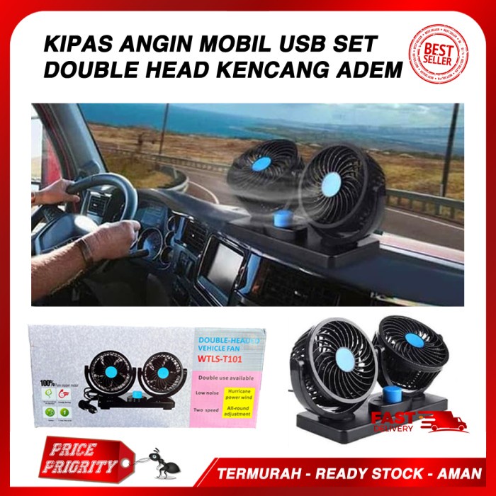 Jual Kipas Angin Mobil Dual Head 360 Degree Mini Electric Car Fan USB ...