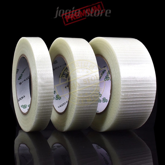 Jual Lakban Fiber Tape Isolasi Grid Fiber Tape Bening Super Strong 25m ...
