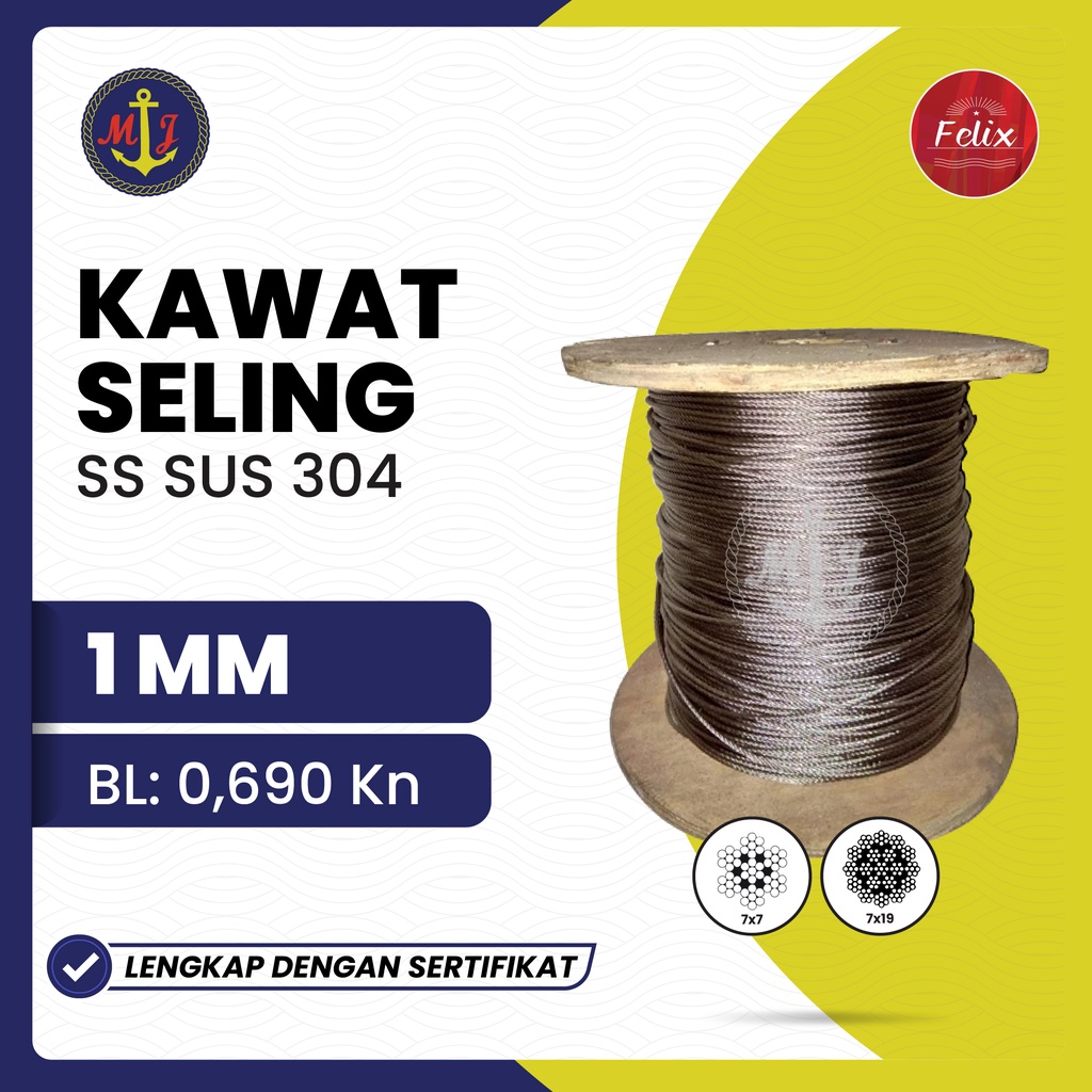 Jual kawat seling ss sus304 1 mm 7X7 / stainless steel wire rope | Shopee Indonesia