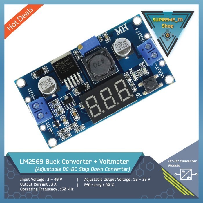 Jual LM2596-S DC-DC Step Down Buck Converter + Built-in Voltmeter| 3A 10W | Shopee Indonesia