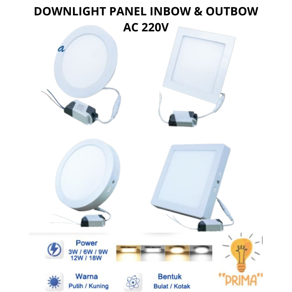 Jual LAMPU DOWNLIGHT LED PANEL INBOW OUTBOW 3/6/12/18/ WATT BODI KOTAK ...
