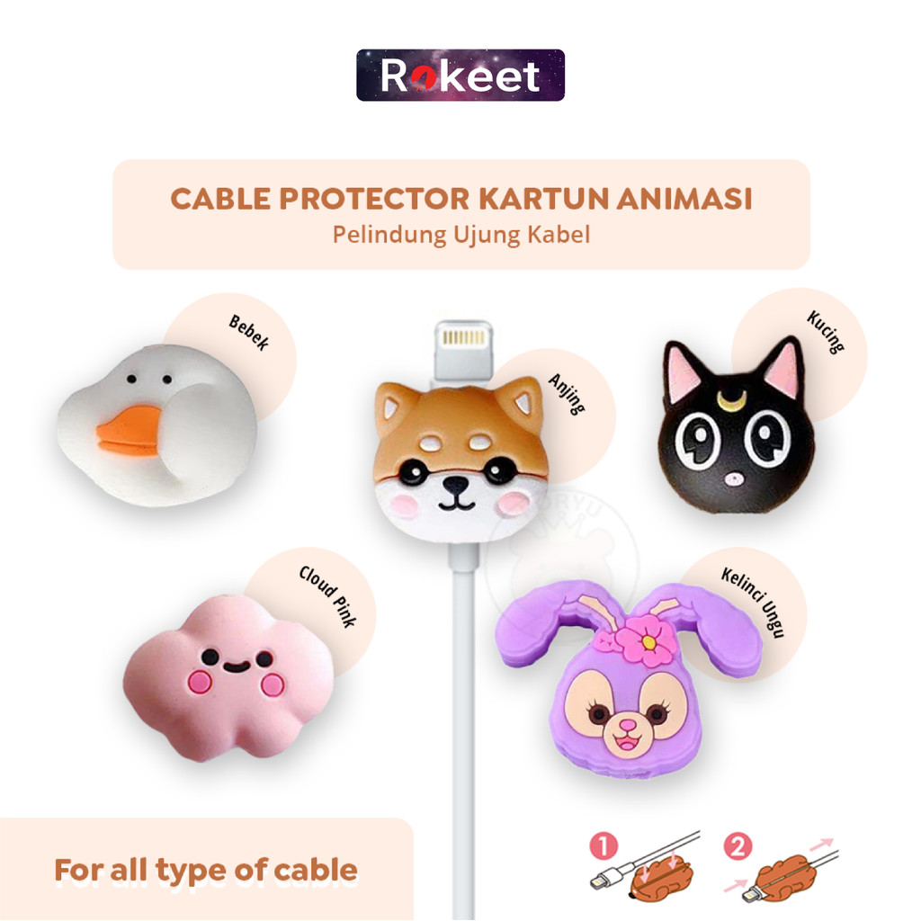 Jual Rokeet Pelindung Kabel Charger Pelindung Kabel Motif Kartun Animasi Lucu Cable Bite Cable ...