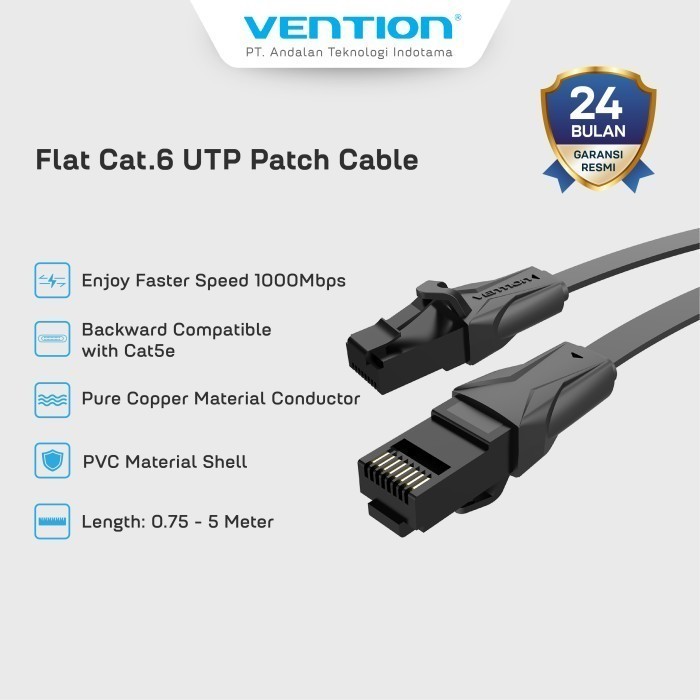 Jual Vention Kabel LAN RJ45 Flat Cat6 Cat 6 UTP Patch Cable 1000Mbps ...