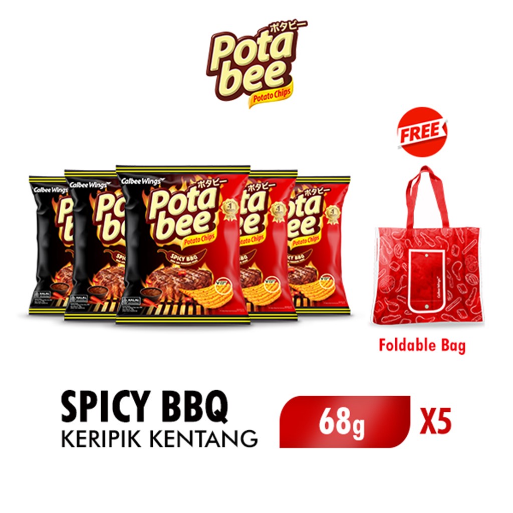 Jual Potabee Sapi Panggang Pedas (Spicy BBQ) 68g x5 Free Foldable Bag ...
