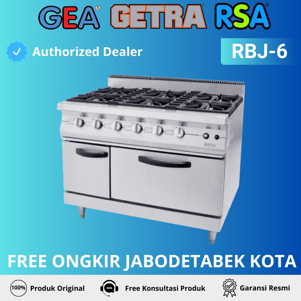 Jual Kompor Gas Open Burner Getra Rbj-6 6 Tungku Gas Range+Oven Garansi ...