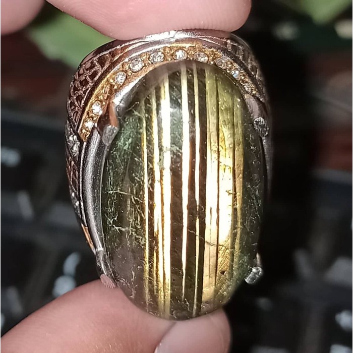 Jual Cincin Batu Akik Labrador Gambar Motif Sinar Garis Hijau Antik ...
