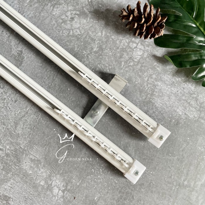 Jual Set Tiang Rel Vitrase Double Alumunium Gorden 50-75cm - Putih ...