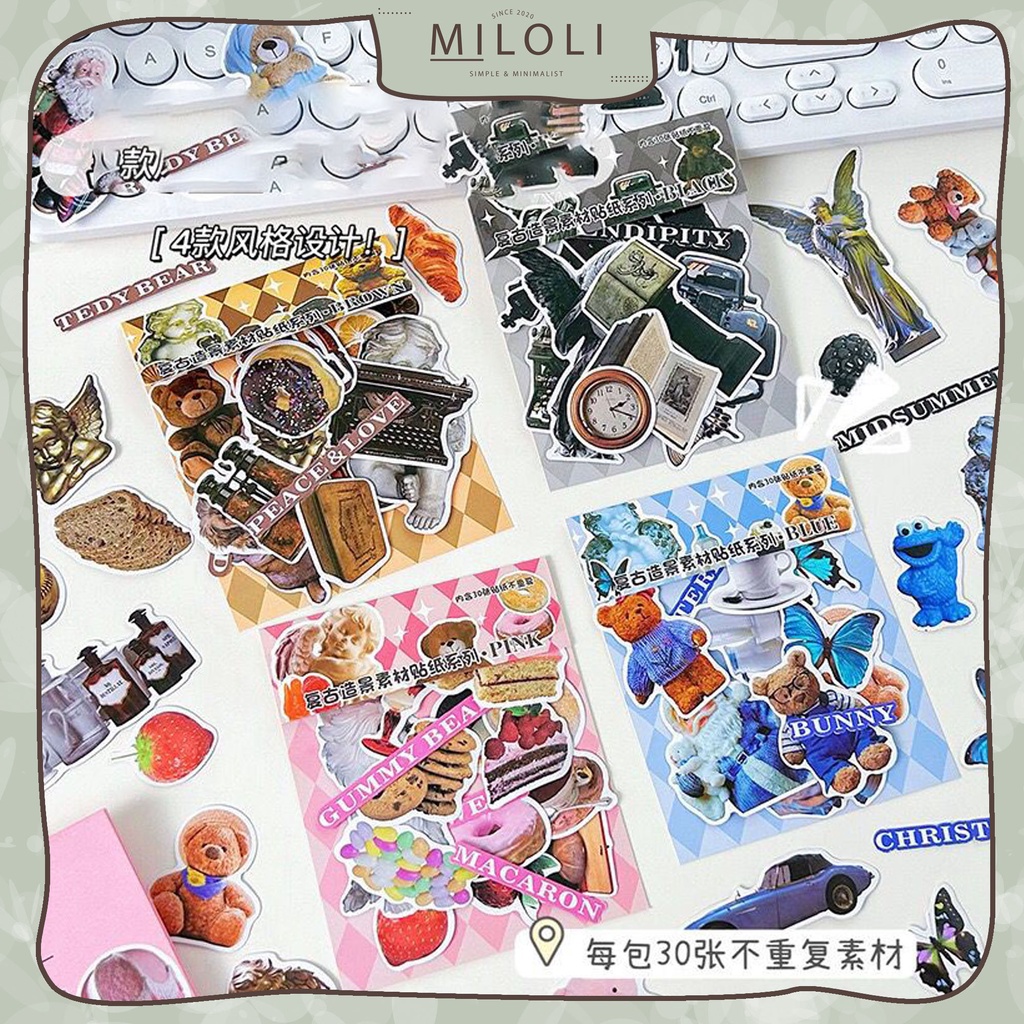 Jual [MILOLI] 30Pcs RETRO AMERICA SERIES Deco Sticker BuJo DIY ...