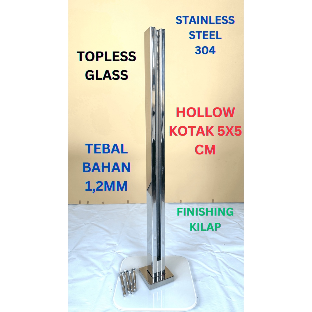 Jual Tiang Railing Kaca Topless Glass Kilap Tepi 85 cm SUS 304 | Shopee ...