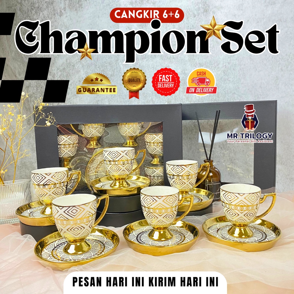 Jual Cangkir Teh Set Tatakan Keramik CHAMPION Hampers Gelas Souvenir ...