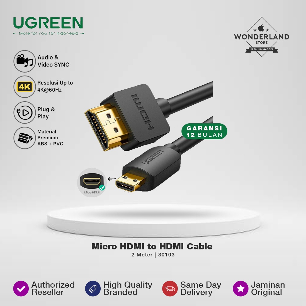 Jual Ugreen Kabel Micro HDMI to HDMI 4K Resolution 60Hz Support 3D Visual Effect | Shopee Indonesia