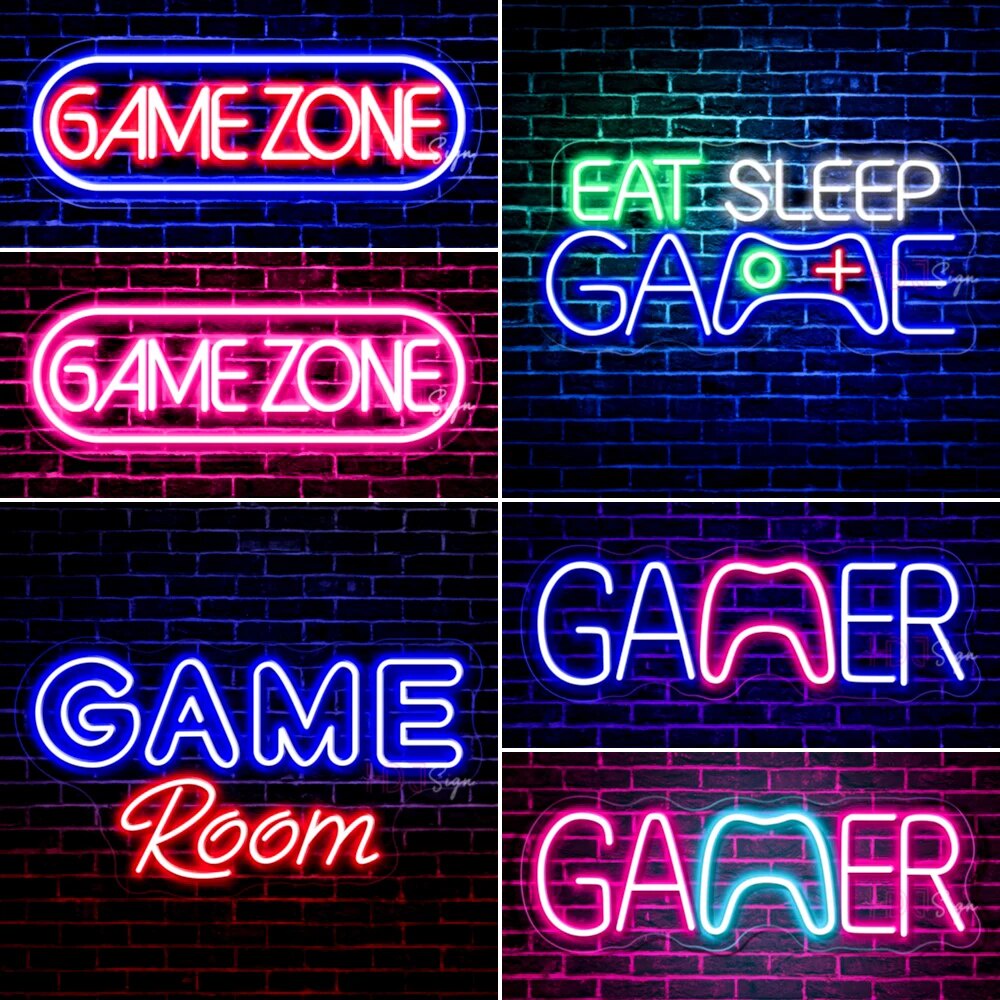 Jual LED Neon Lights Game Room Decor Wall Art Gamer Game Zone Bedroom ...