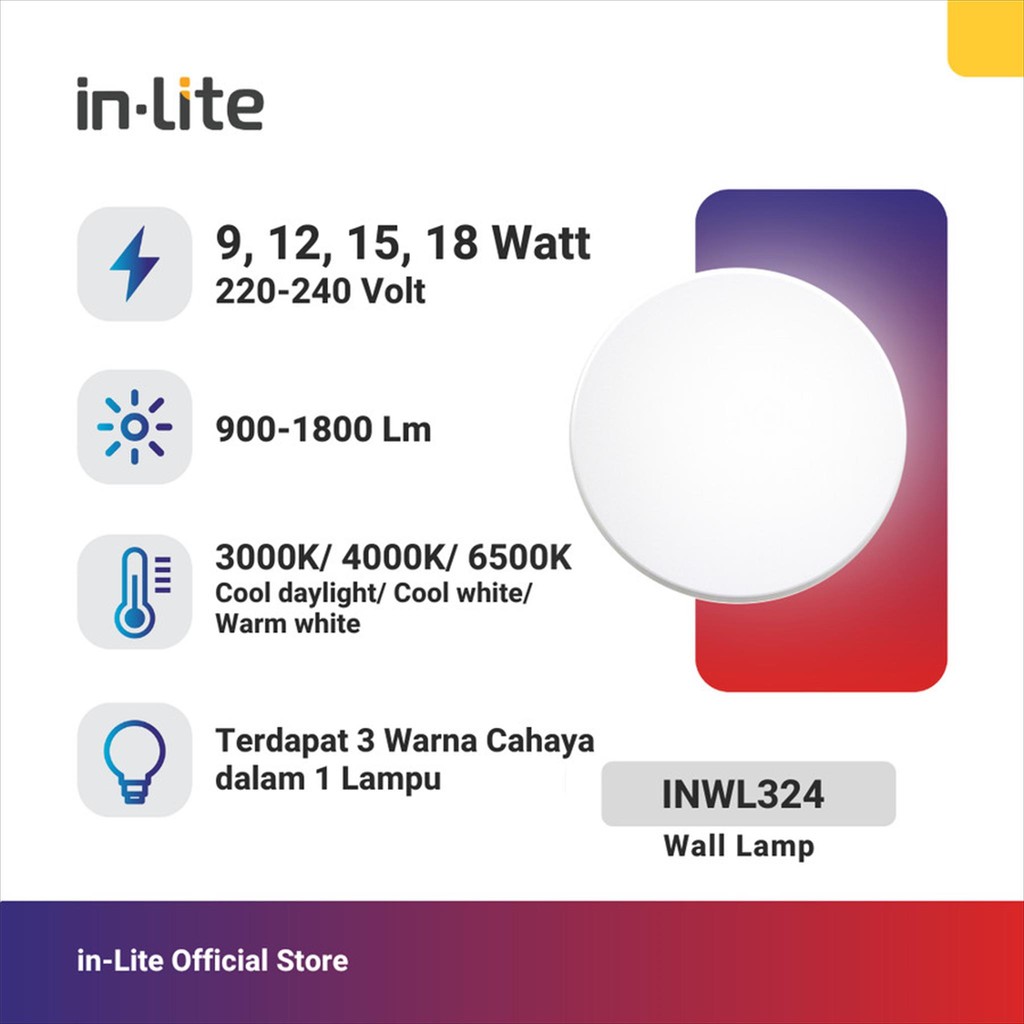 Jual INLITE - LED WALL LIGHT LAMPU DINDING TRICOLOR INWL324 / LAMPU ...