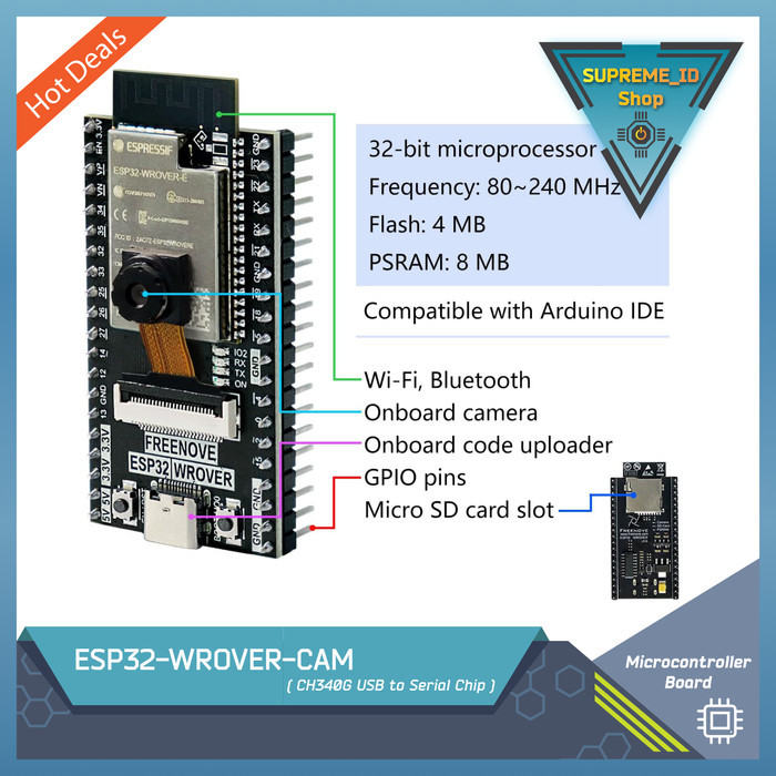 Jual ESP32-WROVER CAM Wifi / BLE Bluetooth 40-pin Development Microcontroller Processor Dev Mobo ...