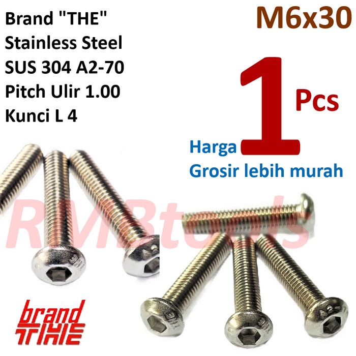 Jual Baut L Button M6 x 30 Panjang 3cm Stainless Steel SUS 304 Grade A2-70 Kunci L4 M6 / Baut L ...