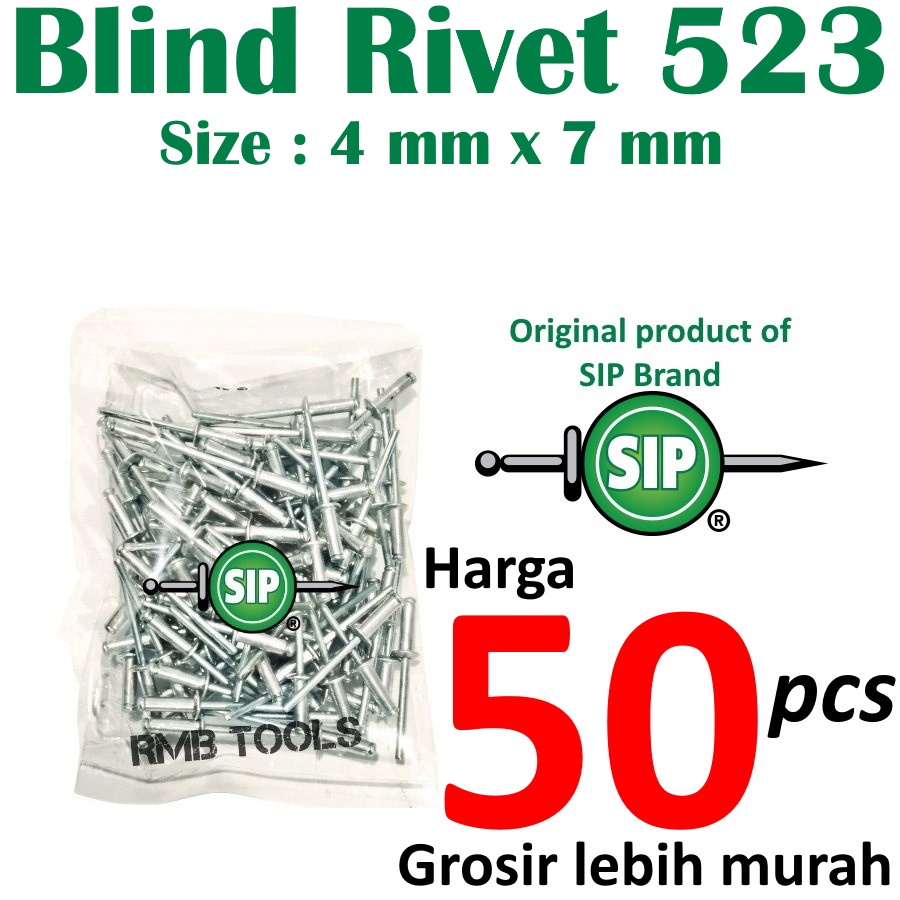 Jual (50PCS) Paku Blind Rivet 4 x 7 mm Brand SIP 523 / Paku Ripet Rifet ...