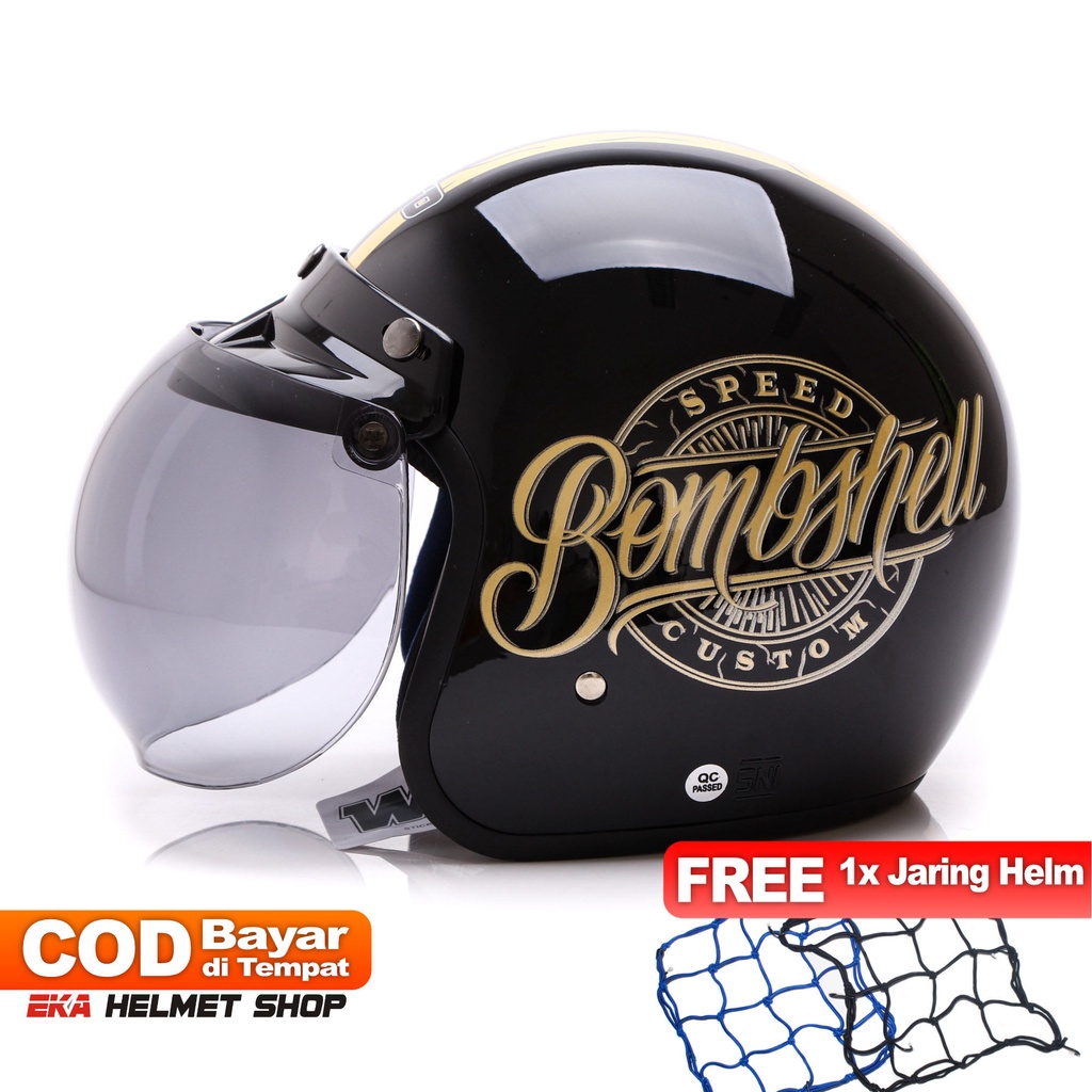 Jual WTO Helm Bogo Motor Wanita Retro Klasik SNI Helem Cewek Dewasa Bombshell Hitam Gold Murah ...