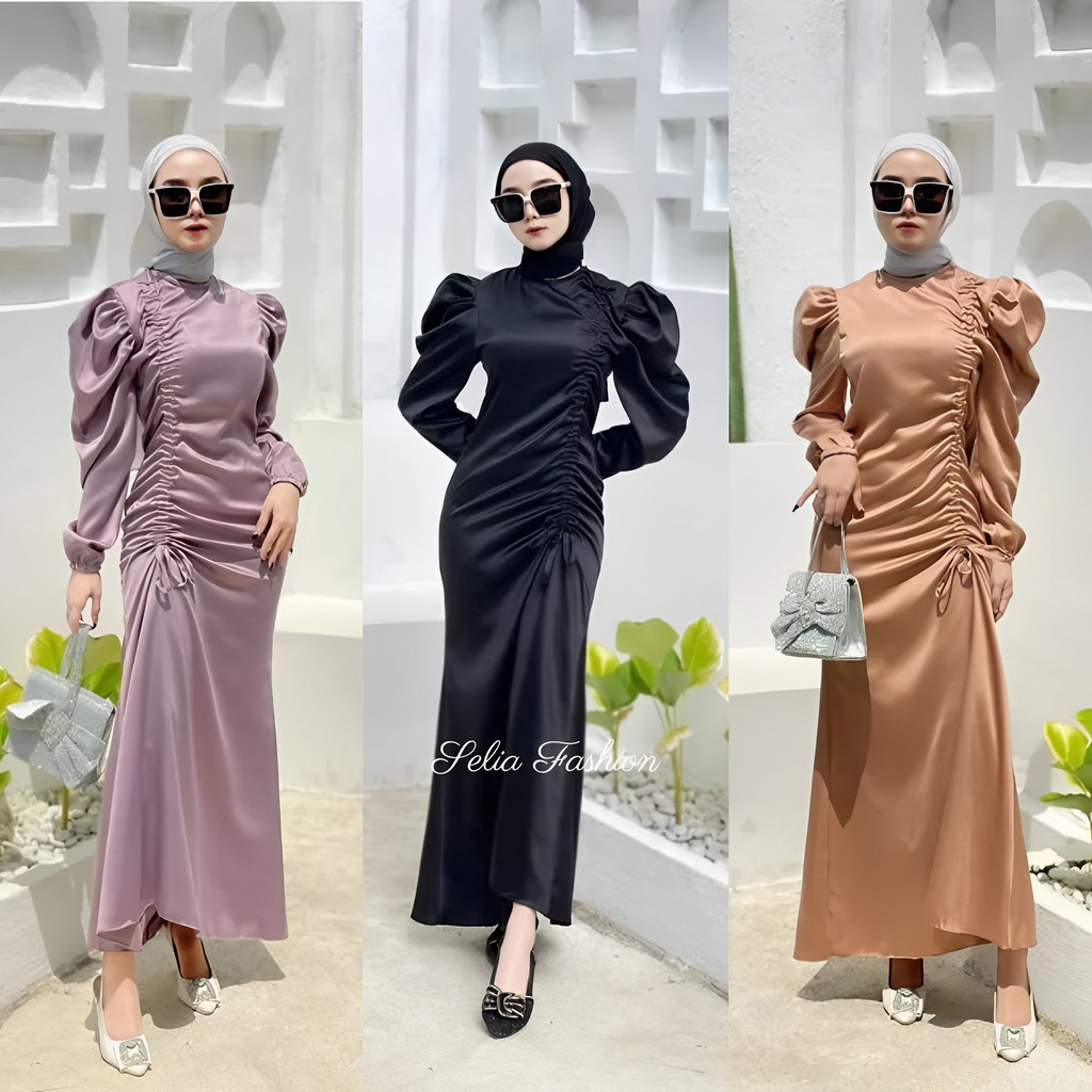 Jual Gamis Polos Velvet Mimosa Dress Silk Satin Gamis Serut Viral ...