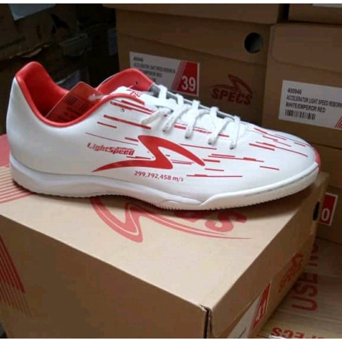 Jual sepatu futsal specs Lightspeed Reborn In White Red Terbaru Bisa ...