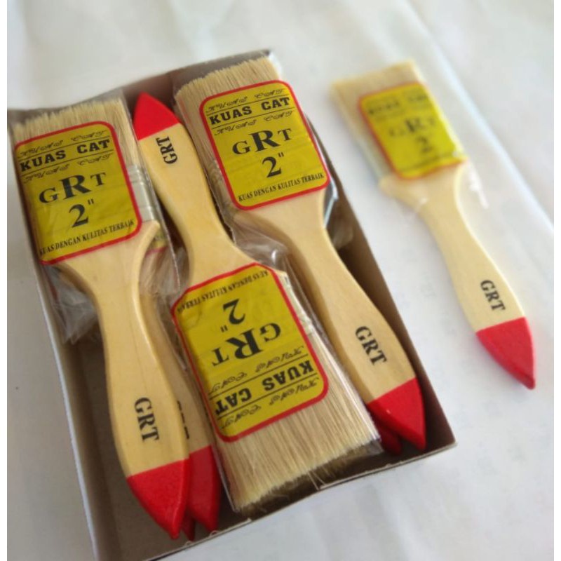 Jual COD Kuas Cat Tembok/Besi/Kayu Gagang kayu Bulu Halus GRT 1inch 12 ...