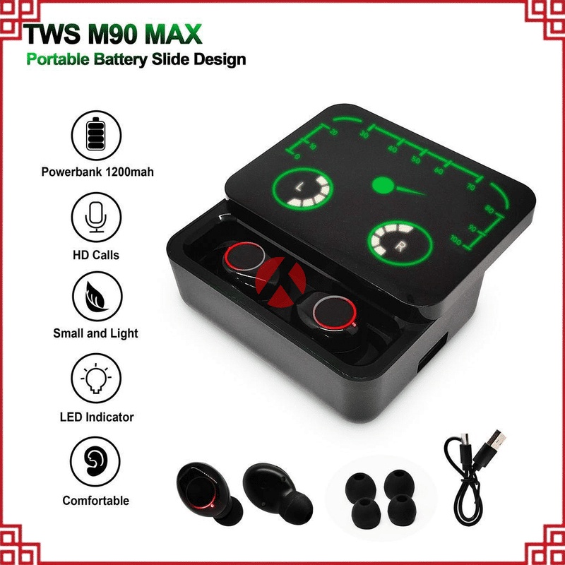Jual AKN M90 MAX TWS HEADSET BLUETOOTH WIRELESS GAMING WITH POWERBANK | Shopee Indonesia