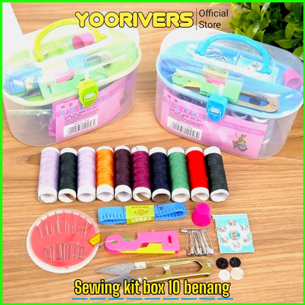 Jual PAKET LENGKAP Sewing Kit Box 10 Benang Alat Jahit Set Isi 10 ...