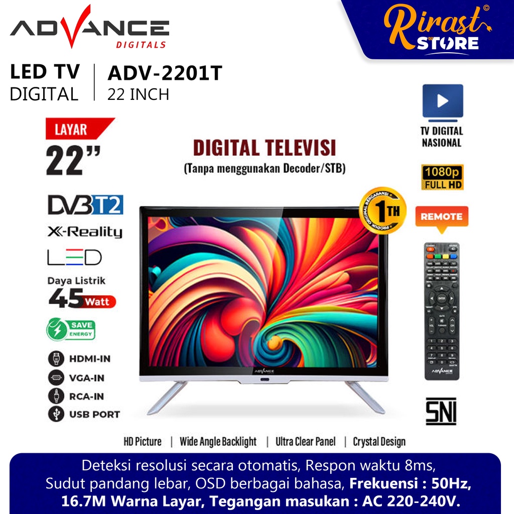 Jual Rirast Store - ADVANCE Led TV Digital 22 Inch HD USB Movie DVB-T2 ...