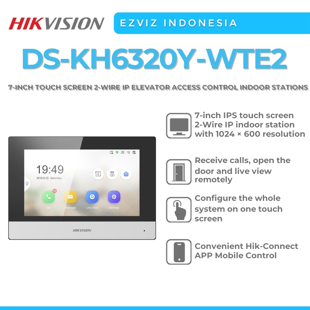 Jual HIKVISION DS-KH6320Y-WTE2 7INCH TOUCHSCREEN 2WIRE IP ELEVATOR ...