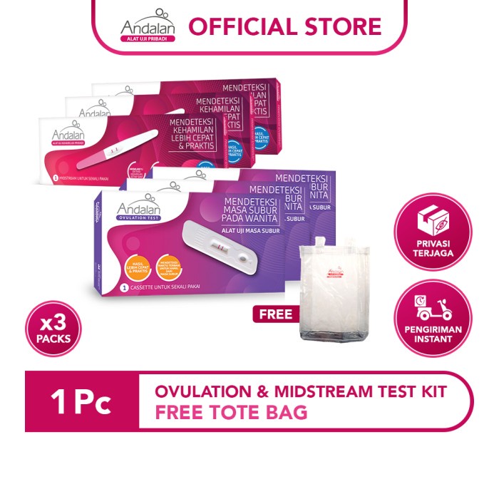 Jual Andalan Pregnancy Ovulation & Midstream x 3 (FREE Transparant Bag ...