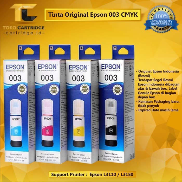 Jual Tinta Epson EcoTank 003 Original ASLI Cyan Magenta Yellow Black ...