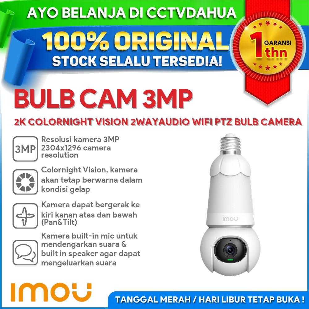 Jual IMOU IPC-S6DP-3M0WEB BULB CAM 3MP 2K COLORNIGHT WIFI PT BULB ...