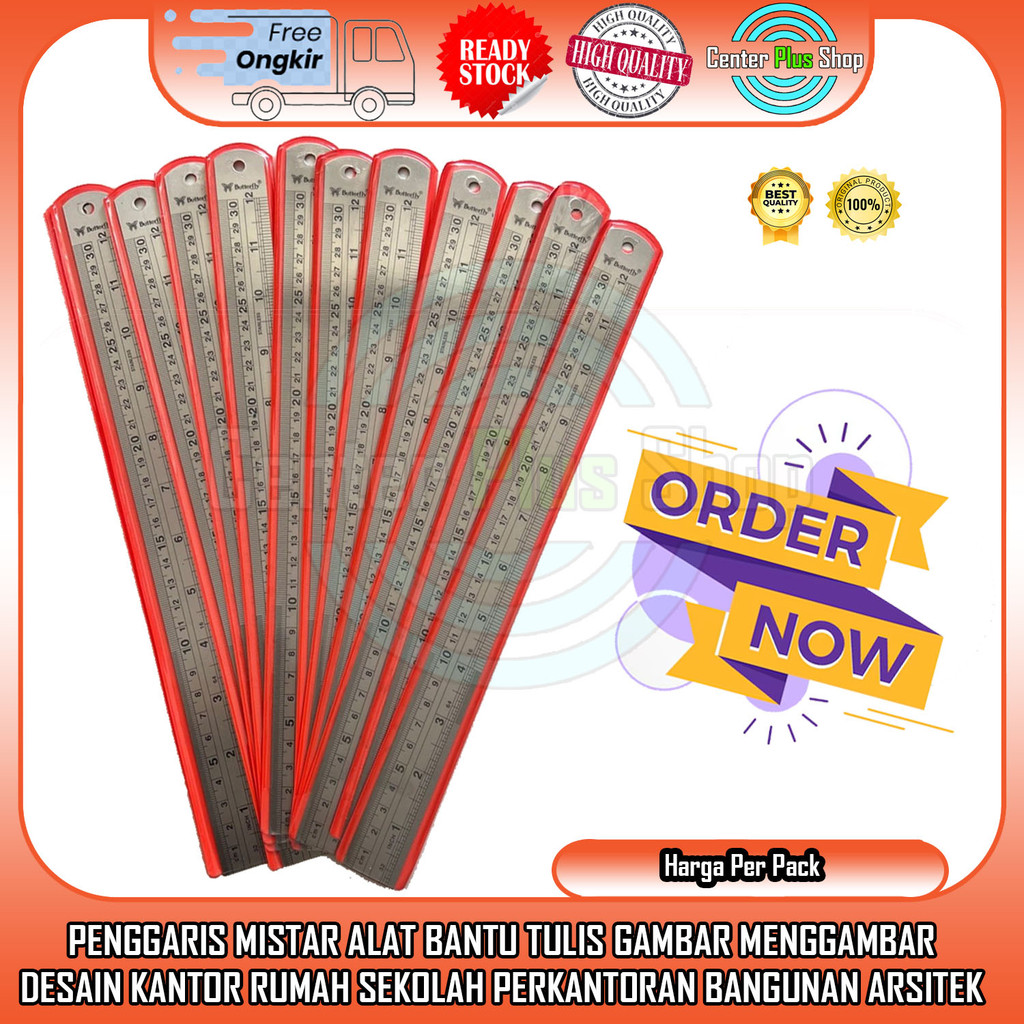 Jual Per Pack Mistar Alat Ukur Besi 30 Cm Metal Peralatan Sekolah ...