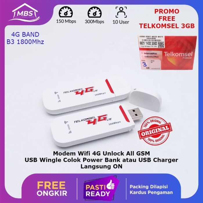 Jual Modem Wingle WIFI Telkomsel 4G LTE Unlock 300Mbps Colok Power Bank | Shopee Indonesia
