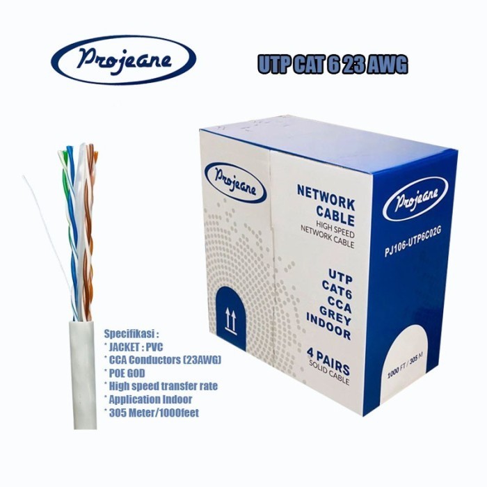 Jual Kabel UTP CAT 6 Projeane INTERNET 23 AWG PVC CCA 4Pairs ID ...