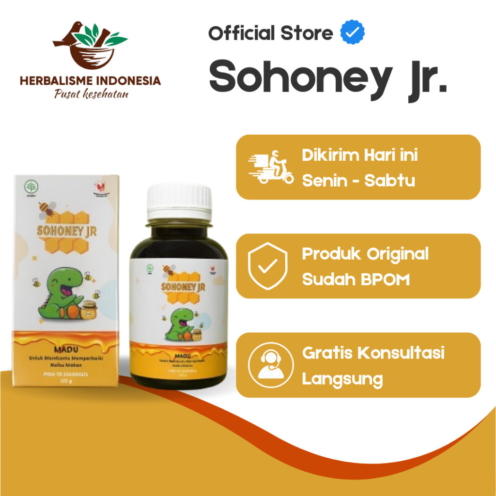 Jual Sohoney Jr - Herbal Nafsu Makan Anak, Aman BPOM, Atasi Maag & Cacingan, Exp 2026 - 210ml ...