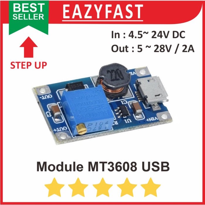 Jual Step Up 2A MT3608 USB Module Modul DC Adjustable Power Boost Regulator | Shopee Indonesia