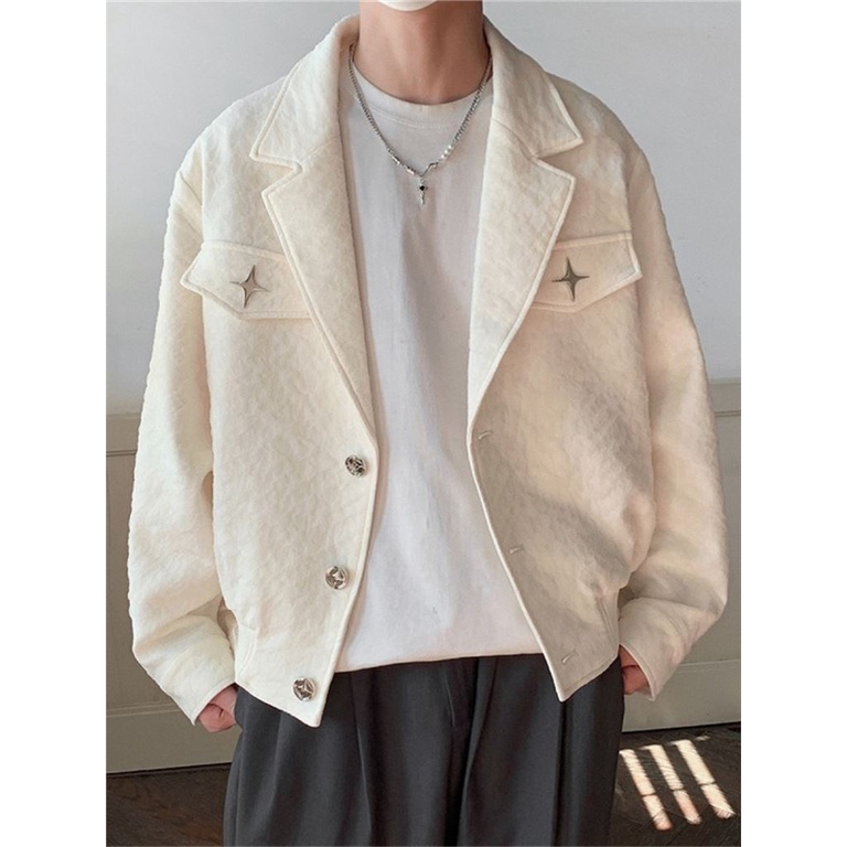 Jual Men's ruffian handsome top 2024 new spring and autumn white trendy ...