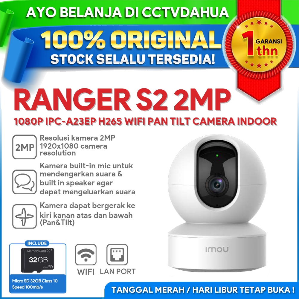 Jual IMOU RANGER S2 2MP 1080P IPC-A23EP H265 WIFI PAN TILT CAMERA ...