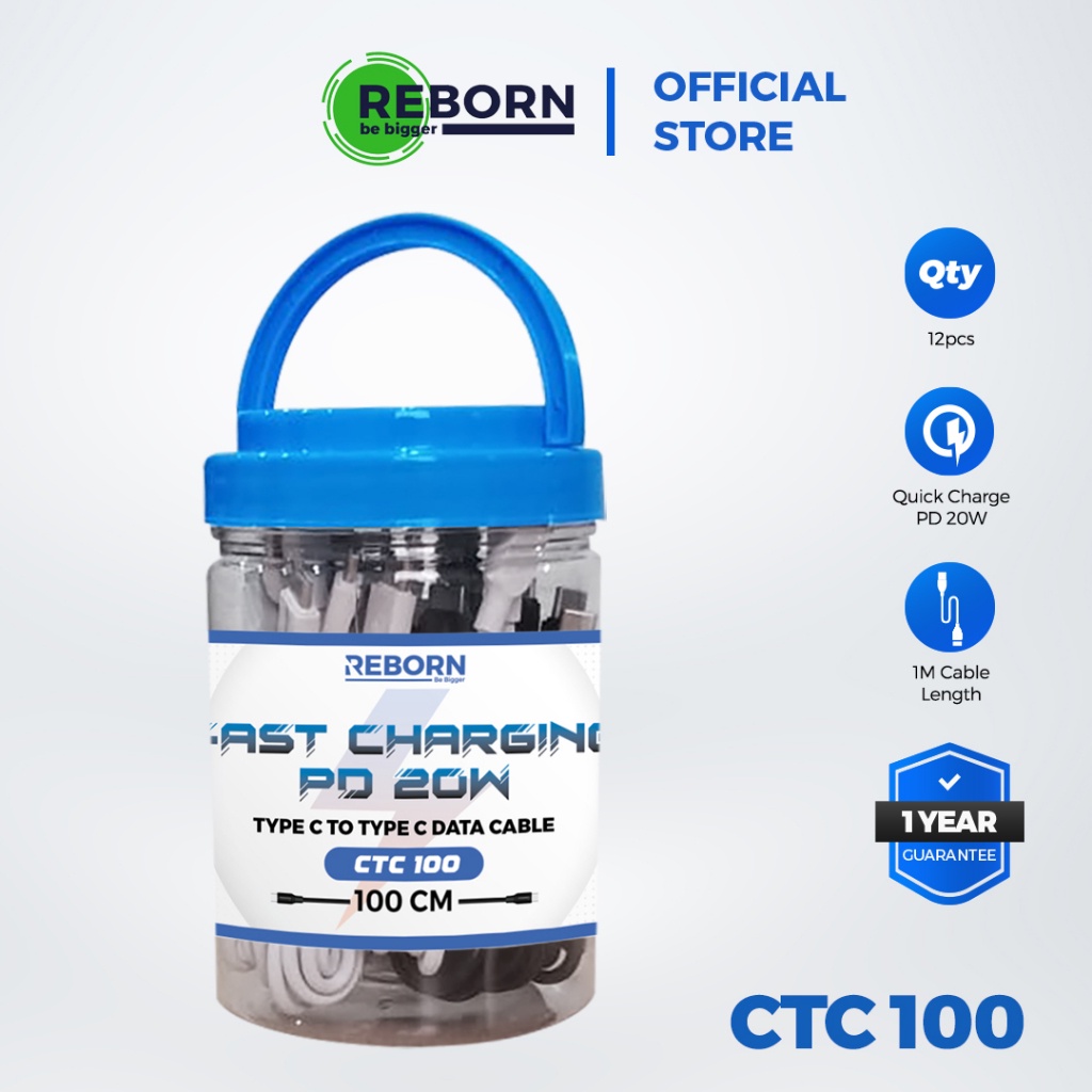 Jual Reborn Kabel Data CTC100 1M Type C to Type C Fast Charging 20W for ...