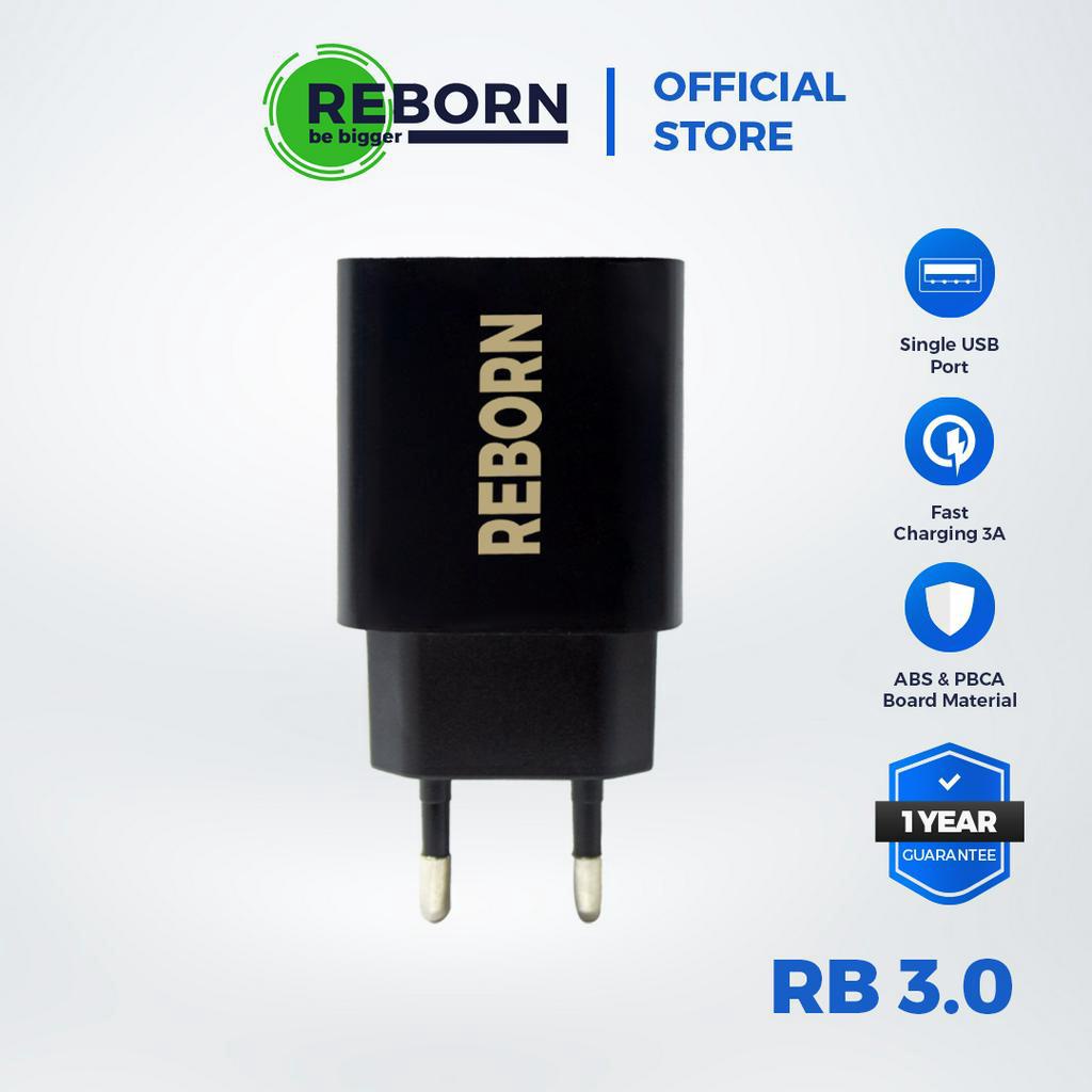 Jual Reborn Charger Adaptor Single USB 3A RB3.0 + Cable Micro & Type-C ...