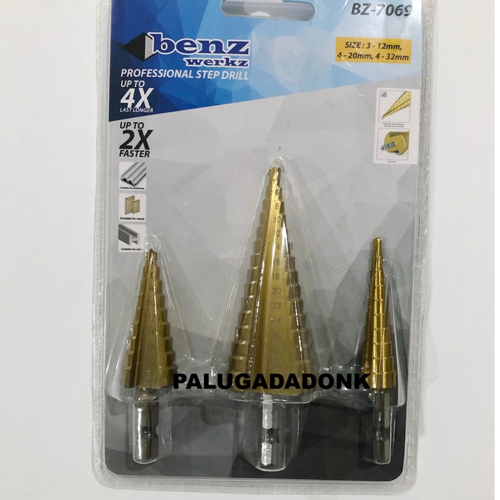 Jual Mata Bor Besi Pagoda set / Multi Step Drill Cone 3pcs Titanium ...