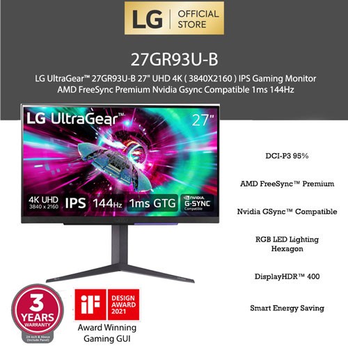 Jual LG UltraGear™ 27GR93U-B 27" UHD IPS Gaming Monitor 1ms 144Hz ...