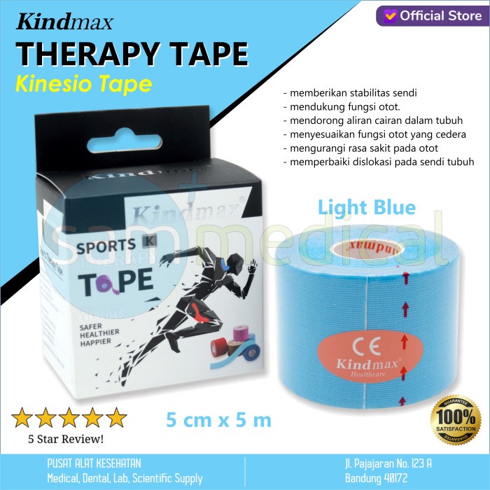 Jual Kindmax Kinesio Tape / Terapi Tape / Tapping - Light Blue 5cm x 5m ...