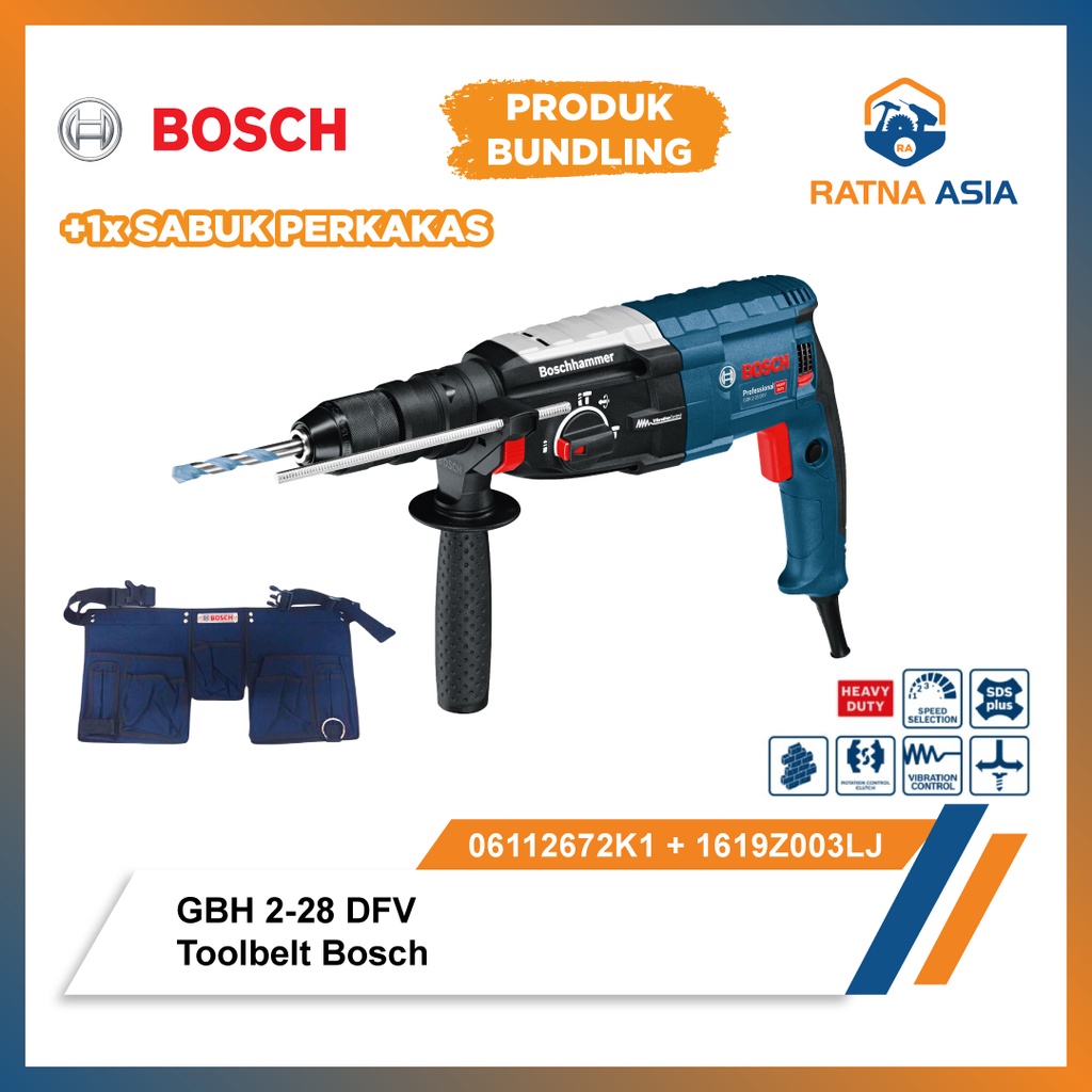 Jual Mesin Bor Beton Bosch GBH 2-28 DFV Rotary Hammer + Acc Sabuk ...
