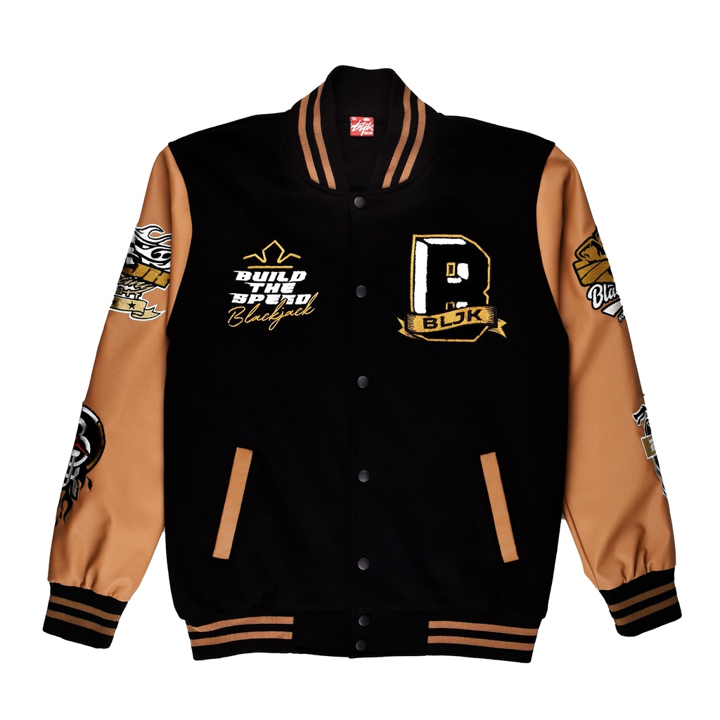 Jual BLJK Blackjack JKT597 Jaket Varsity Build The Speed Hitam | Shopee Indonesia
