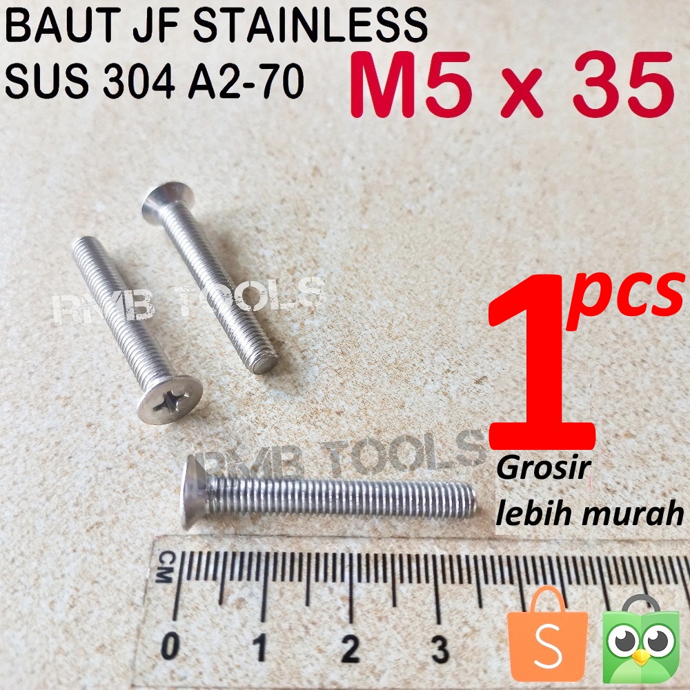 Jual Baut JF M5x35 Stainless Steel 304 Obeng Plus Flat Head Tahan Karat M5 | Shopee Indonesia