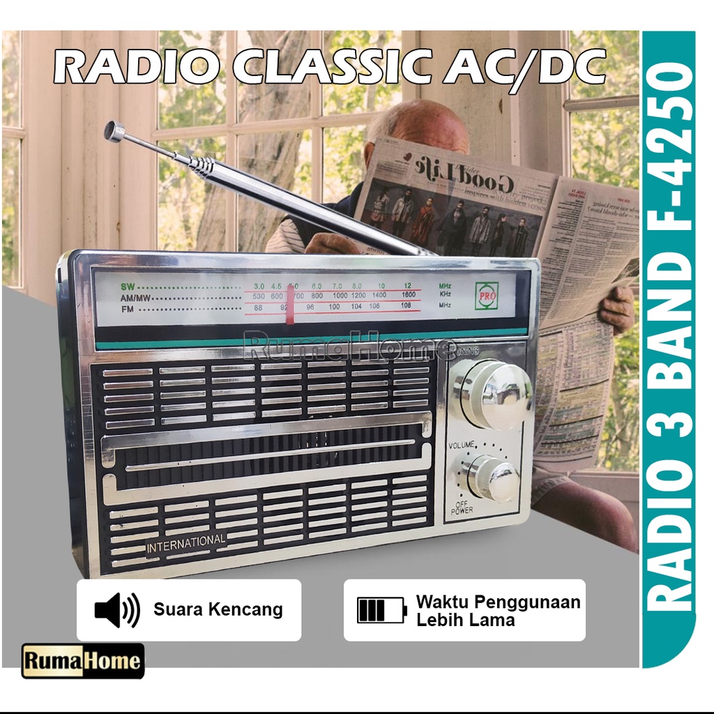 Jual RADIO F-4250 AC/DC PORTABLE INTERNATIONAL 3 BAND FM - WM -SW ANTIK ...