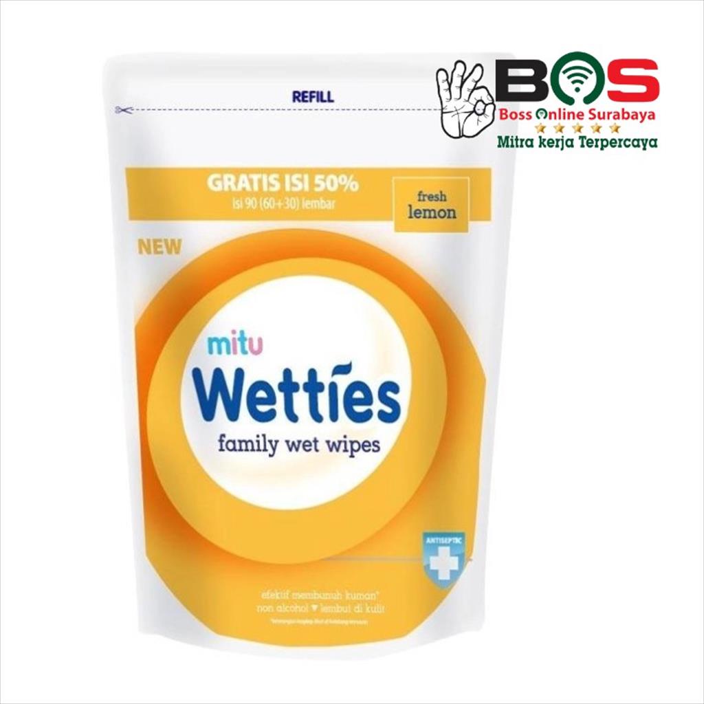 Jual Tissue Basah Mitu Wetties Refill Antiseptic FRESH LEMON 90`S Mitu ...