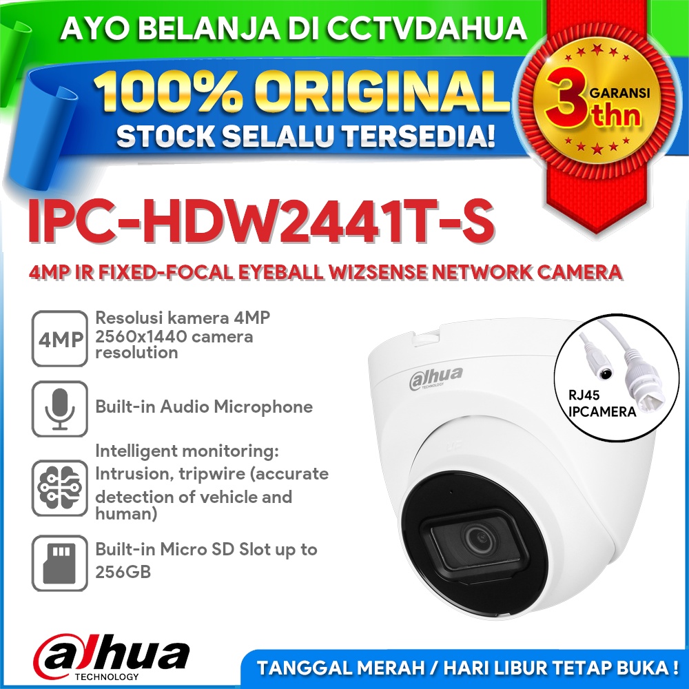 Jual DAHUA IPC-HDW2441T-S 4MP IR AUDIO EYEBALL WIZSENSE IP CAMERA RESMI | Shopee Indonesia